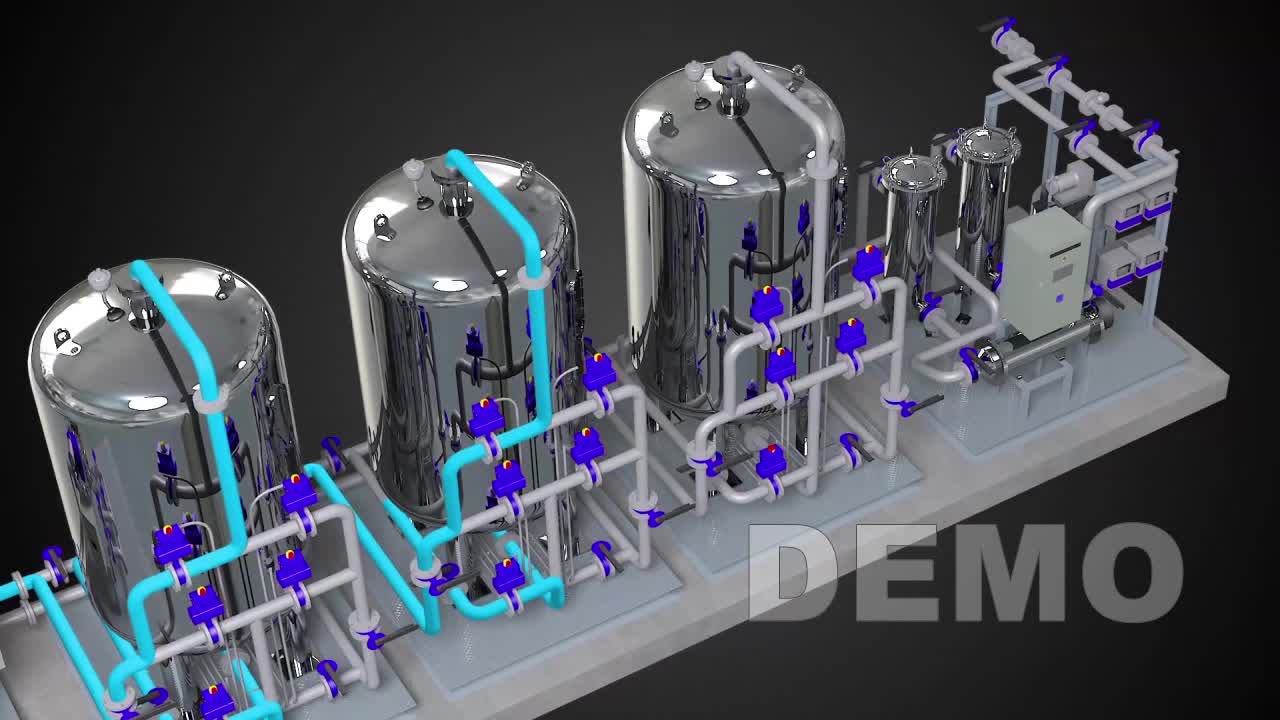 水处理过滤系统工艺流程3D动画