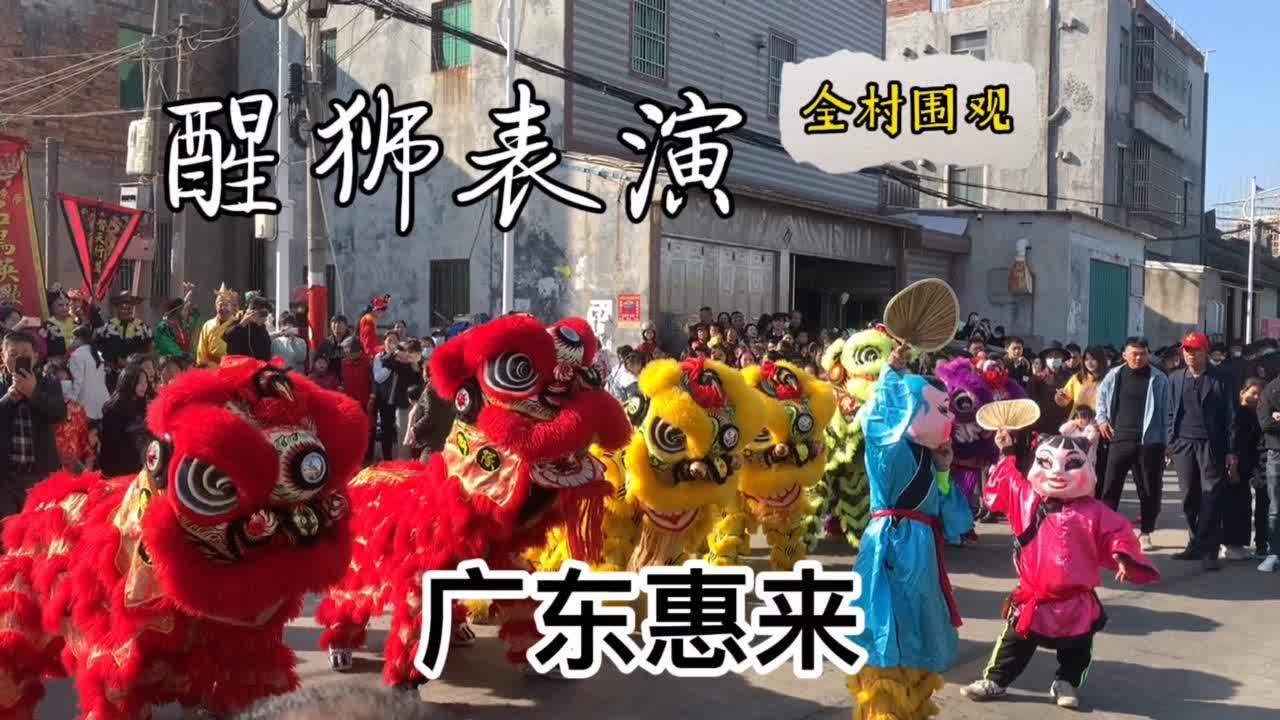 广东惠来民俗活动,精彩醒狮表演全村围观!