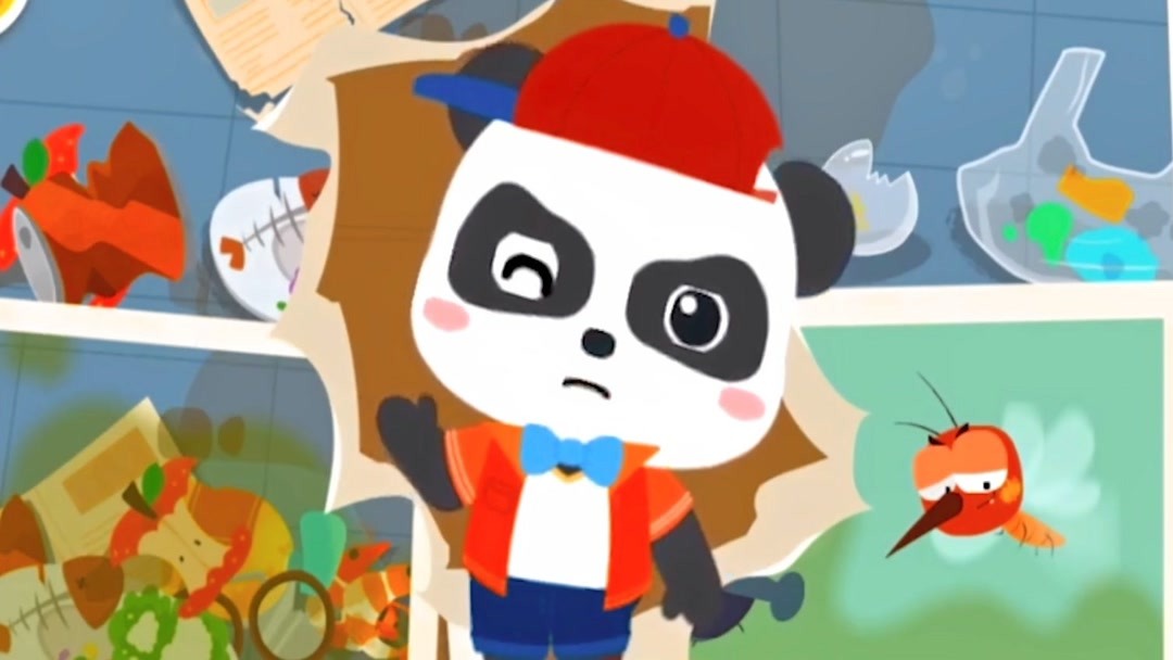 趣味卡通 奇奇做蓝色的可回收垃圾桶