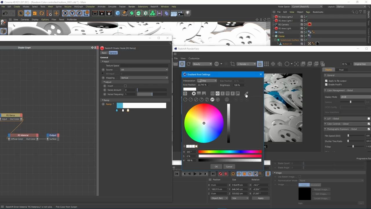 【C4D&redshift教程】 使用一种材质创建多种颜色