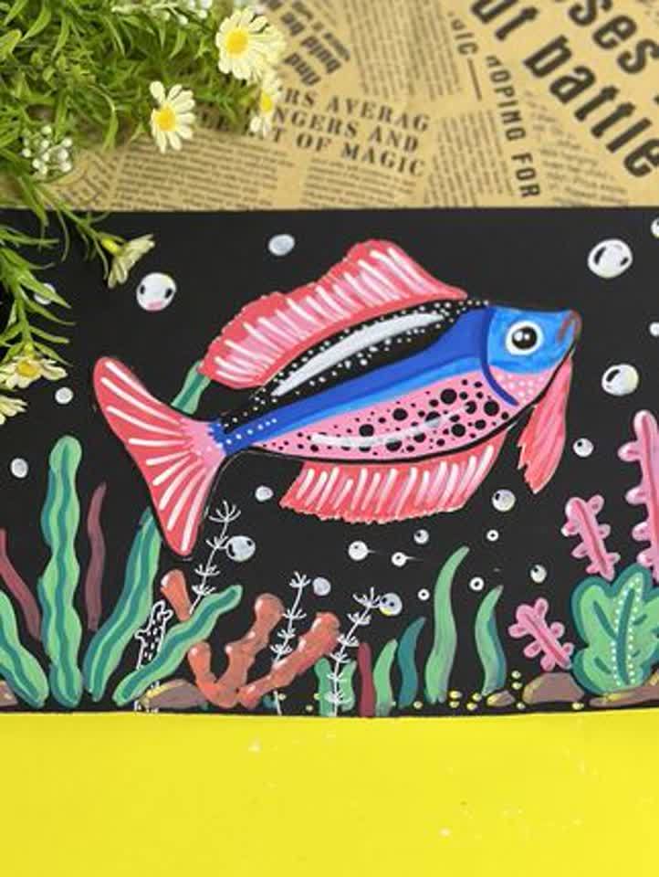 海底世界儿童画|绘画作品#画画 -#马克笔手绘 #高光笔