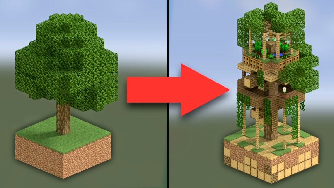 我的世界建筑教室:把一颗橡树变成超豪华橡树屋