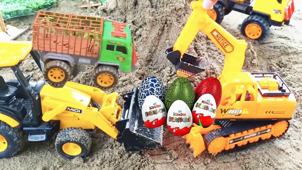 仿真模拟汽车总动员,卡车工程车挖掘机工作表演玩具视频