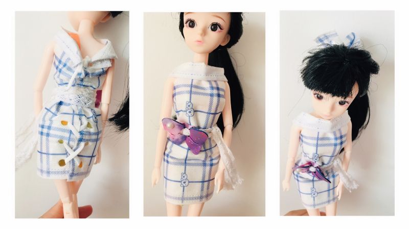 用口罩给芭比做裙子,没想到风格清新惹人喜爱～