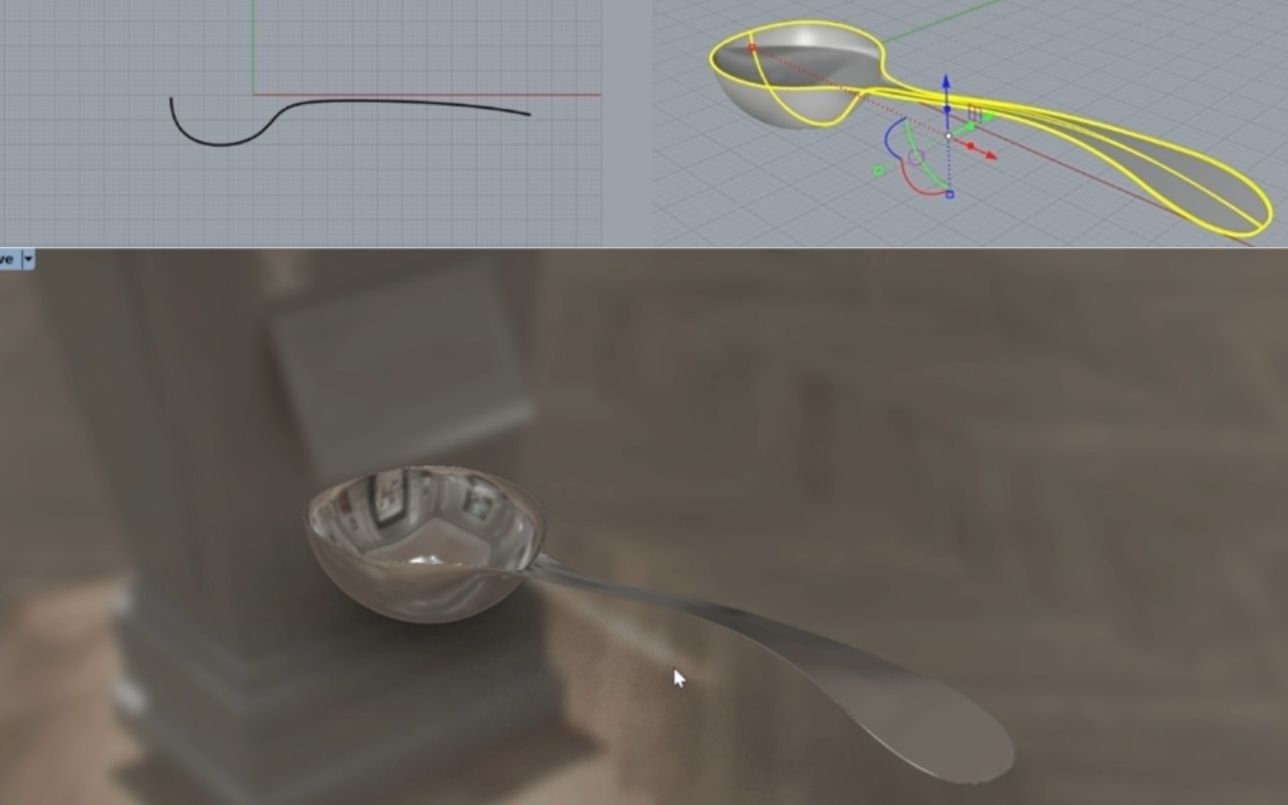 比较Rhino的建模一把勺子 牛牛们 我来教你们怎么不正经的玩犀牛