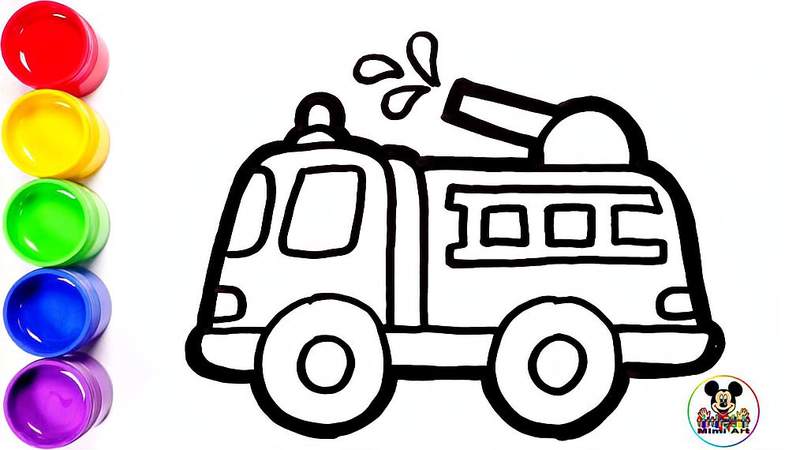 亲子趣味简笔画,陪宝宝一起画消防车并涂色,跟宝宝说消防安全