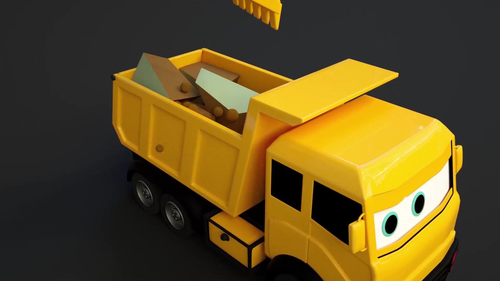 卡车挖掘机和起重机帮助修复水管儿童卡通动画