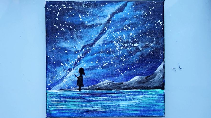 唯美星空风景画/简单绘画/丙烯画/初学者学习绘画入门教程