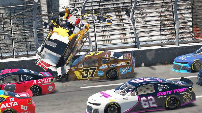 连环追尾翻滚相撞,NASCAR赛车争先恐后玩竞速比赛,车祸模拟器9