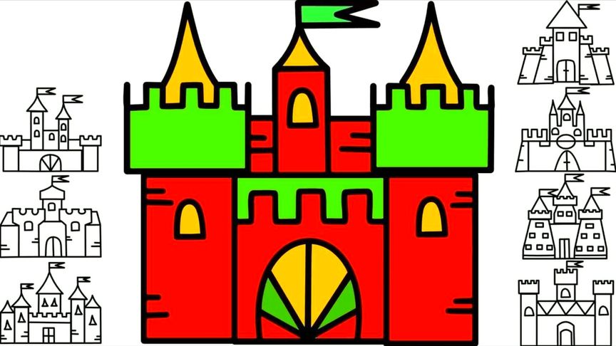 简笔画识颜色 第12集 红绿相间的彩色城堡