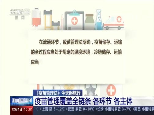 [新闻直播间]《疫苗管理法》今天起施行 疫苗管理覆盖全链条 各环节 ...