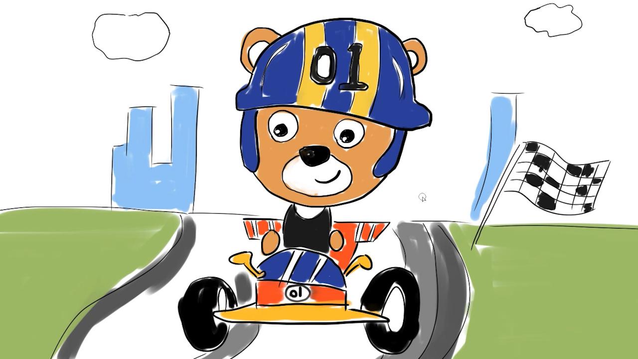 一个可爱的小熊赛车手儿童卡通漫画教程