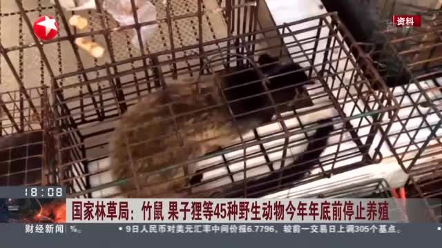 国家林草局:竹鼠 果子狸等45种野生动物今年年底前停止养殖