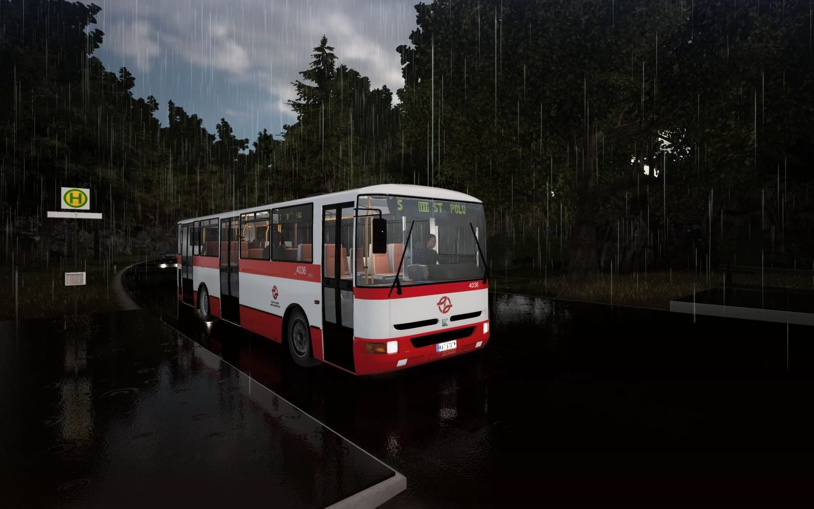 巴士模拟18 可开车窗/引擎盖 驾驶KarosaB951带乘客在雨天去老锯木...