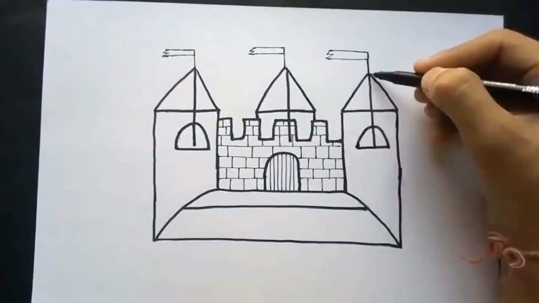 只用三个“4”,轻松简单的画出一个城堡,孩子看了一学就会