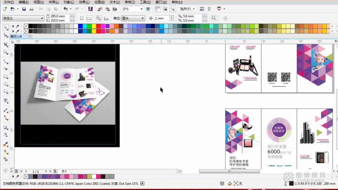 CDR平面广告教程美妆三折页设计