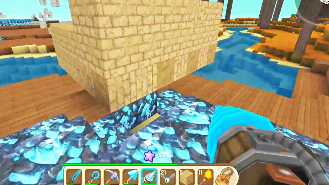 迷你世界多人生存:用沙砖做房子,钻石链锯砍大树