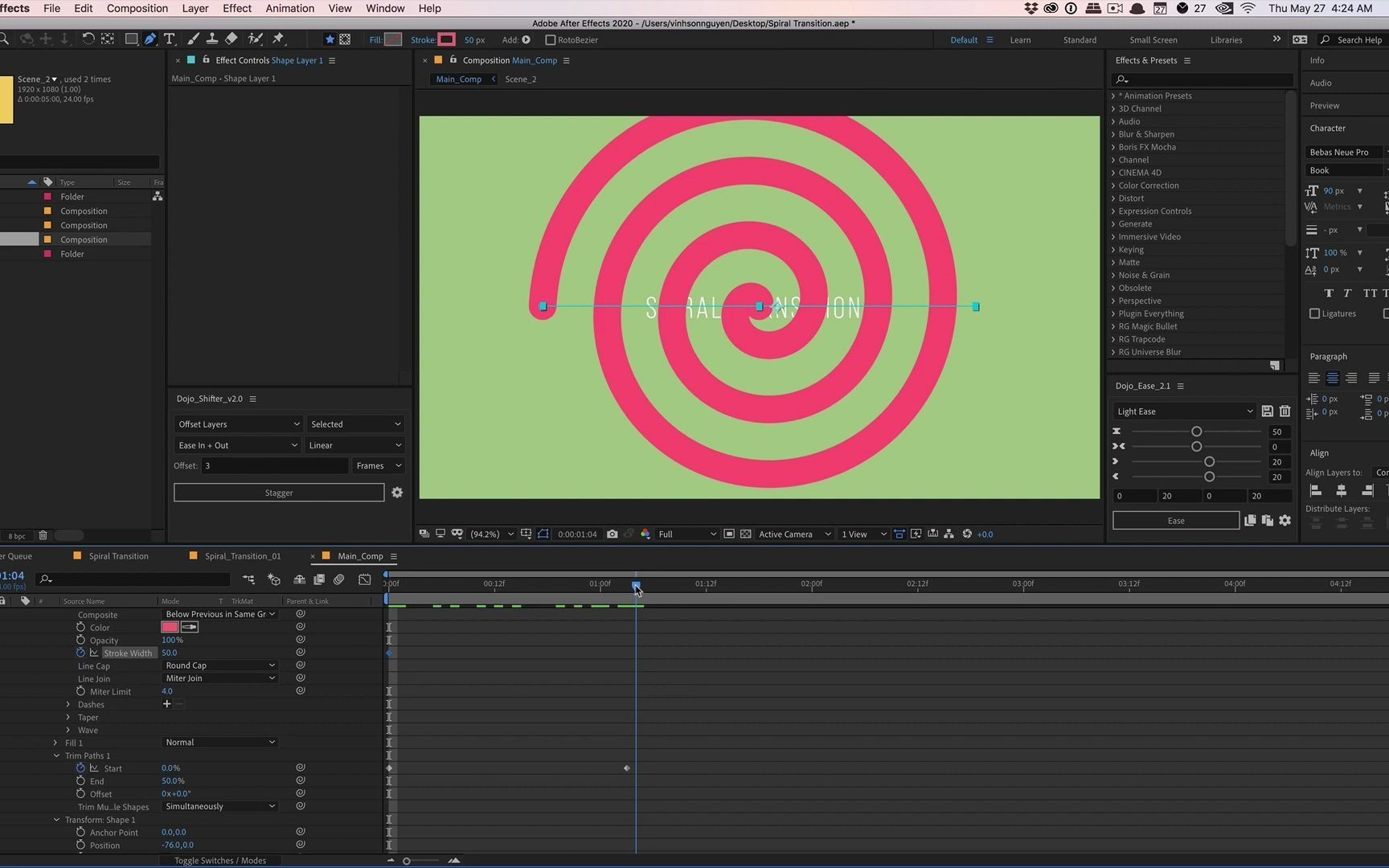 AE平滑螺旋形状过渡转场教程
