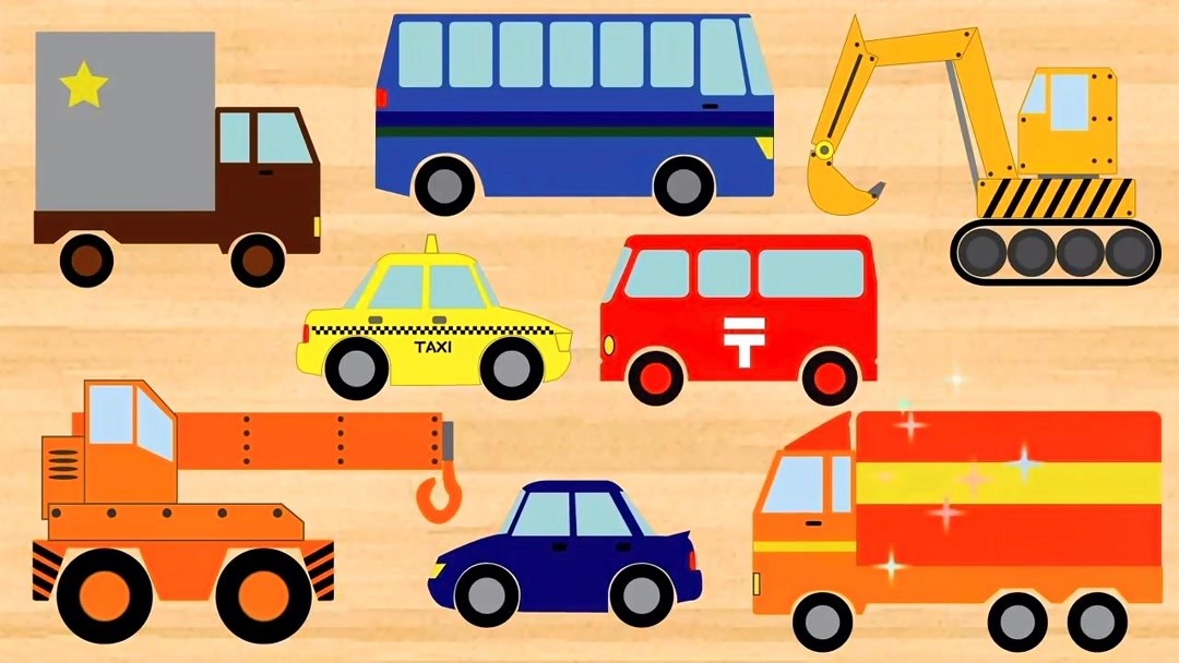 出租车军用货车挖掘机拼图动画 宝宝早教认车辆