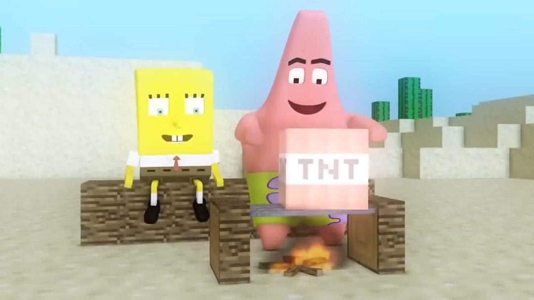 我的世界MC动画-如果海绵宝宝出现在我的世界会发生什么