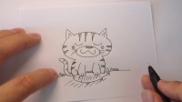 可爱动物简笔画:幸福的小猫咪