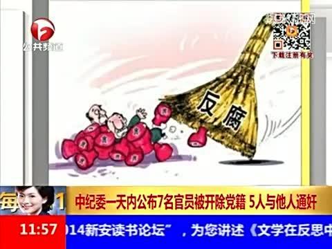 中纪委一天内公布7名官员被开除党籍