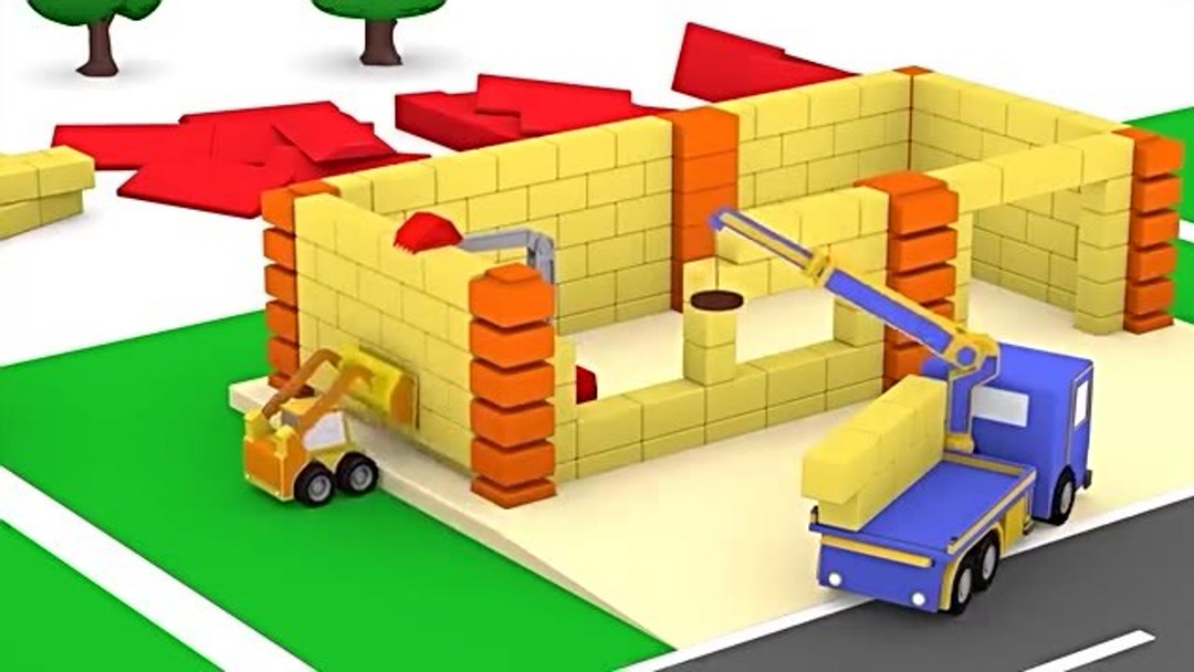 和迷你卡车学习 第1集 修房子学颜色和形状