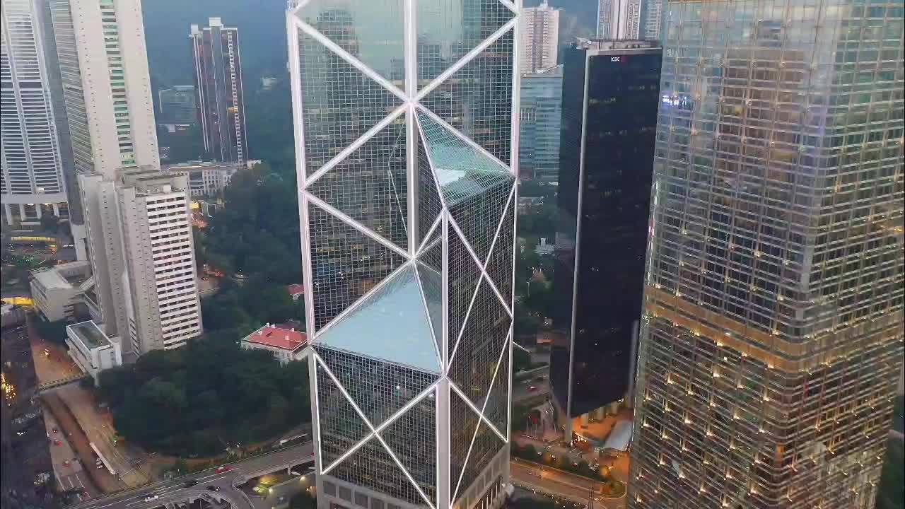 香港中银大厦世界建筑大师贝聿铭设计作品航拍香港