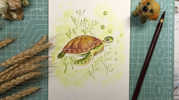水彩画小乌龟,非常简单,一看就会
