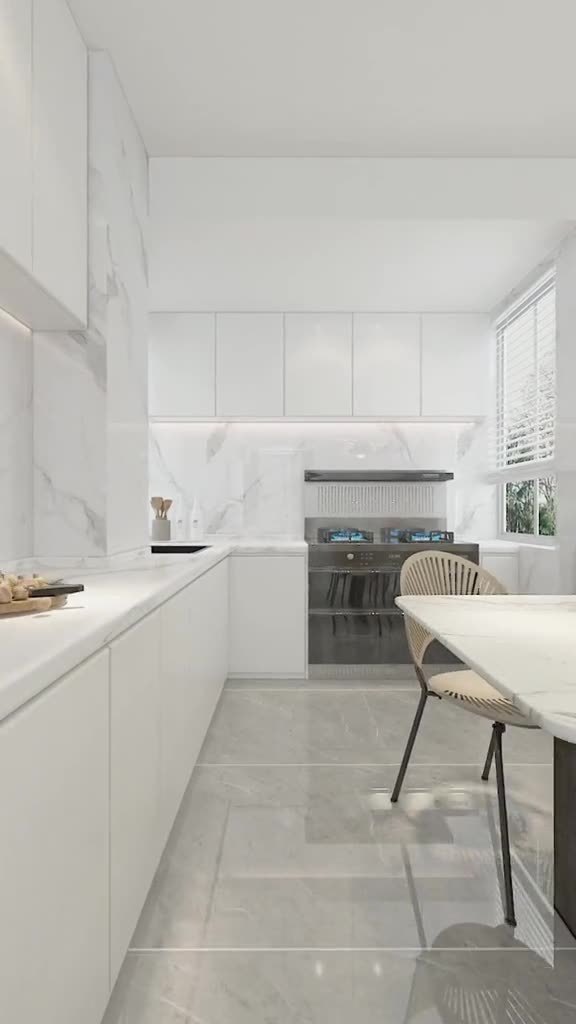 开放式餐厨一体空间,这样改完采光好了,空间也更开阔了