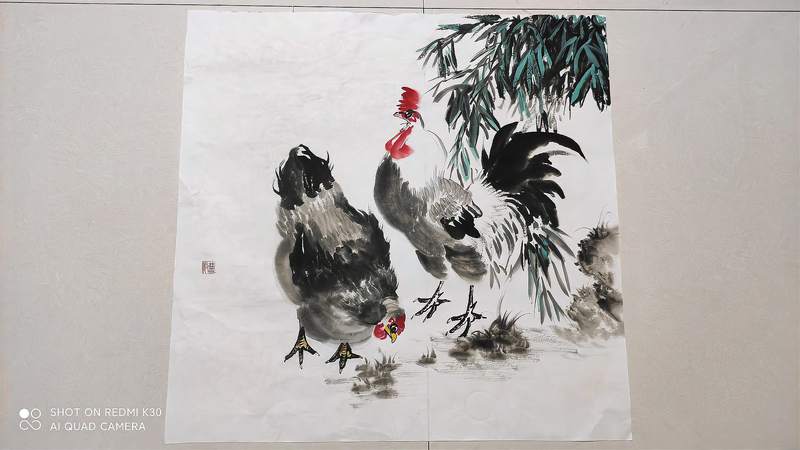 水墨鸡画法3条线画出两种姿态变化