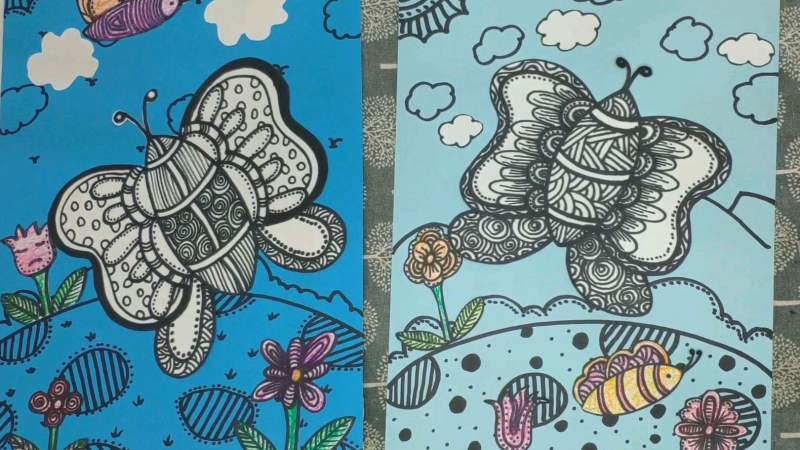 少儿线描课件教程:春天来了,画一张蝴蝶主题的创意线描画!