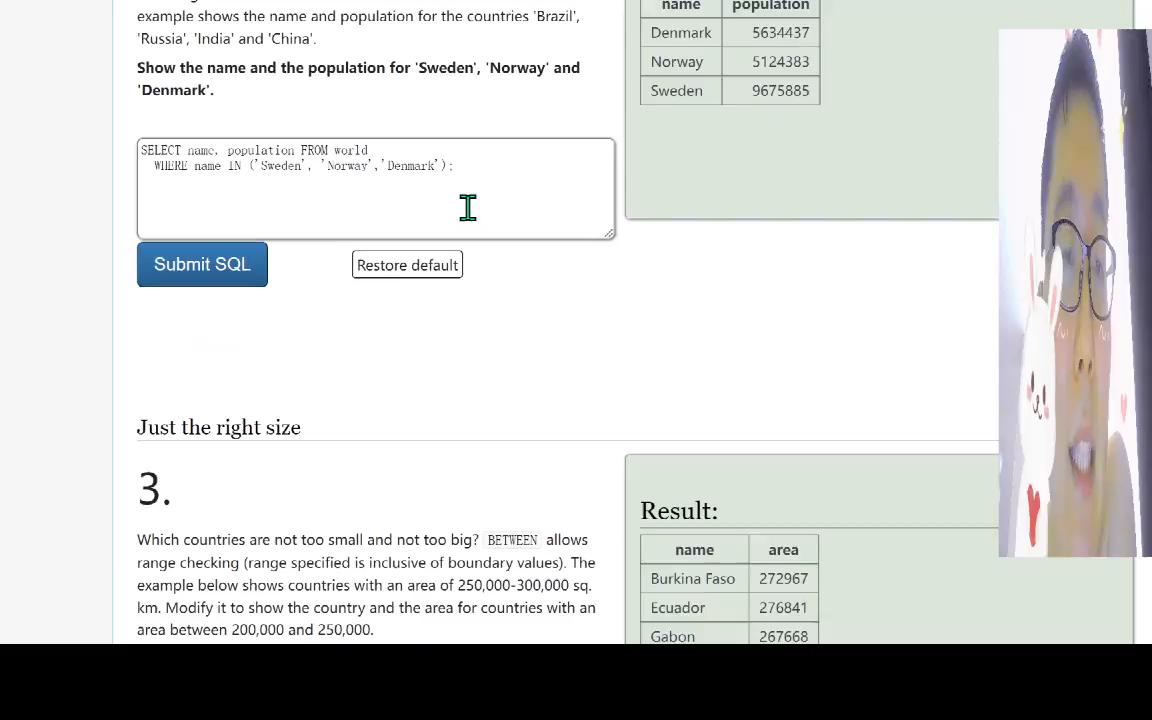 【sqlzoo教程】between and的用法