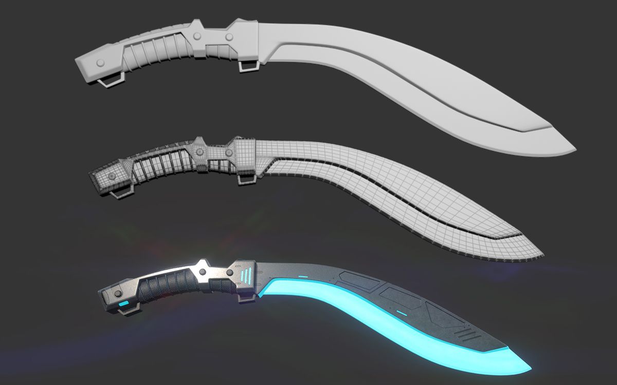 3Dmax武器全流程案例教学,小刀模型+uv+贴图