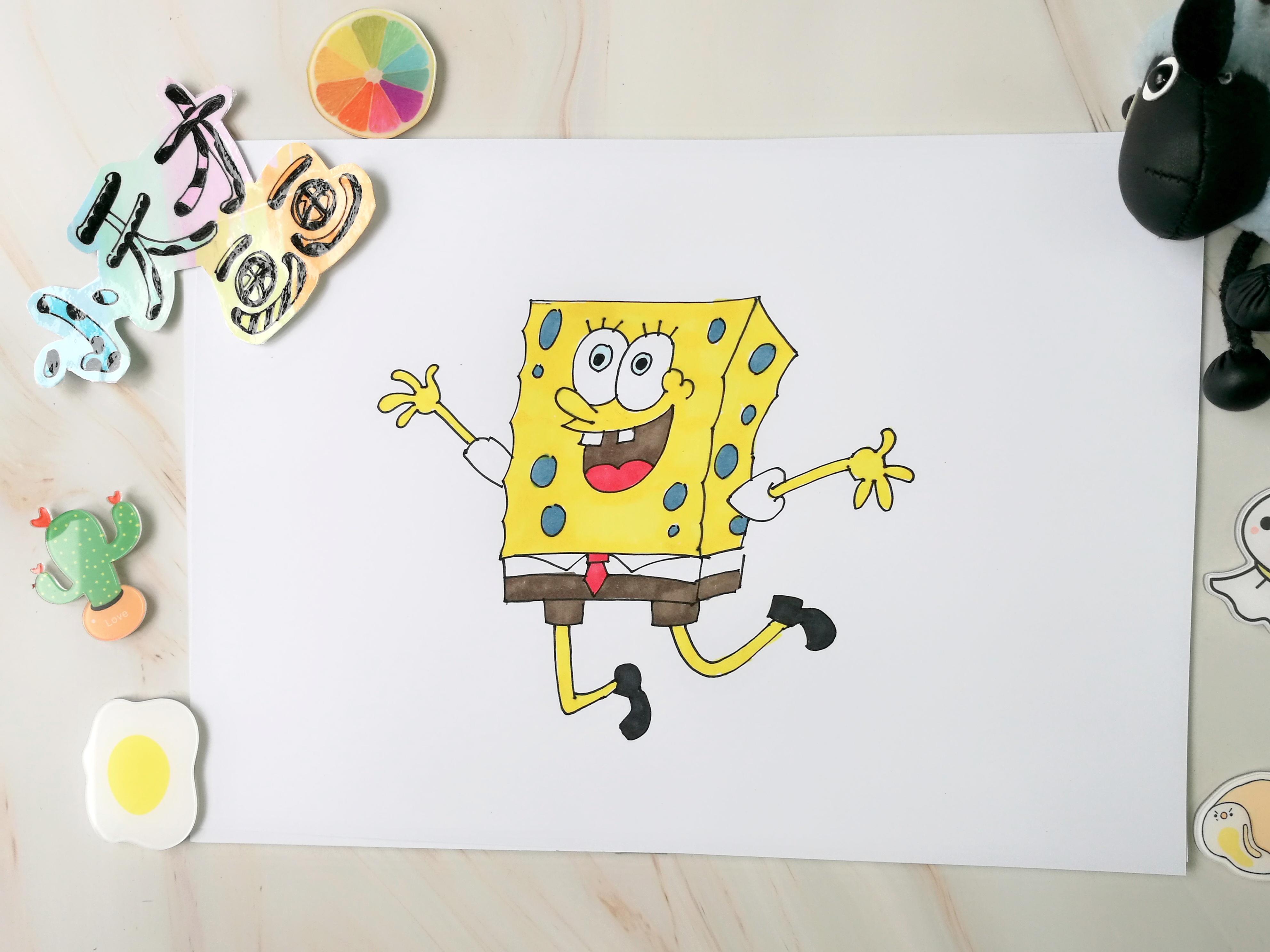 快乐海绵宝宝,儿童简笔画教学,小天才画画