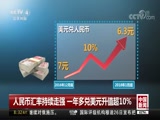 [中国新闻]人民币汇率持续走强 一年多兑美元升值超10%