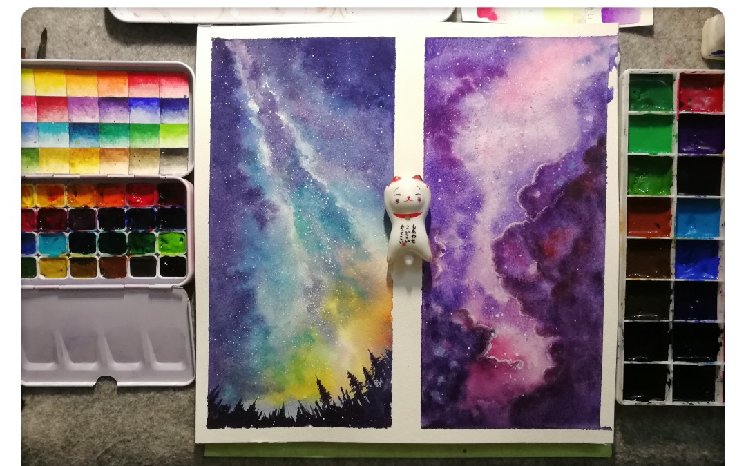 【水彩】水彩星空之一,超详细,超简单,新手十分钟学会…