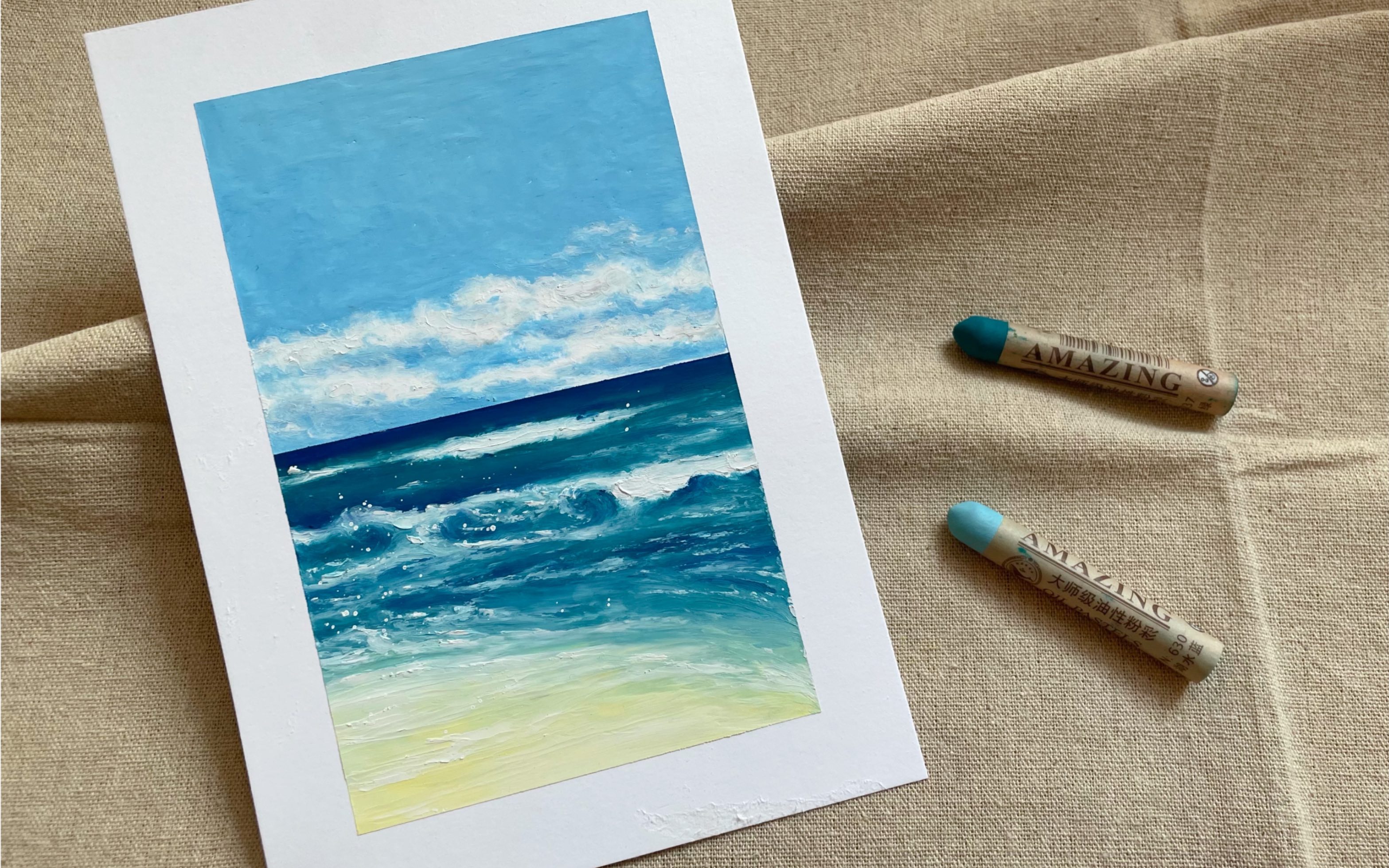 【油画棒】温柔的海·绘画教程