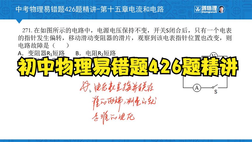 中考物理易错题第271题只有一个电表指针发生偏转,判断电路故障