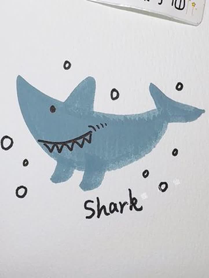 鲨鱼这样画一看就会,丙烯马克笔简笔画手绘教程,沉浸式画画声控#跟我...