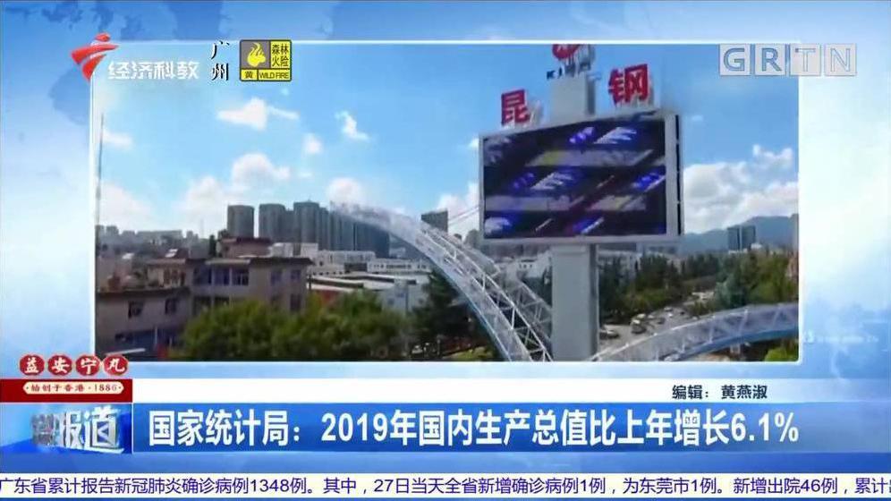 国家统计局:2019年国内生产总值比上年增长6.1%