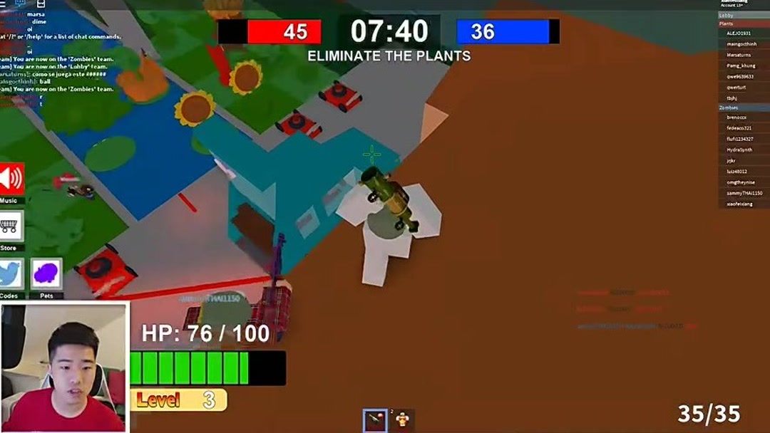 Roblox植物大战僵尸 花园战争模拟器 被向日葵爆笑追杀