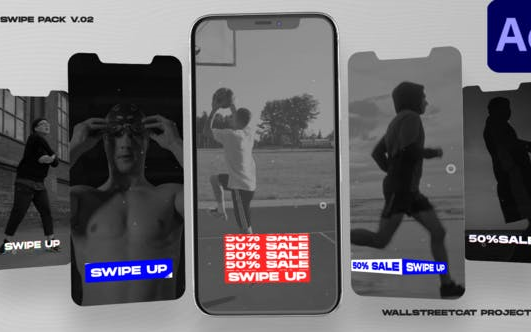 AE模板-手机竖屏动态向上滑动按钮面板印刷动力学海报时尚的动态...