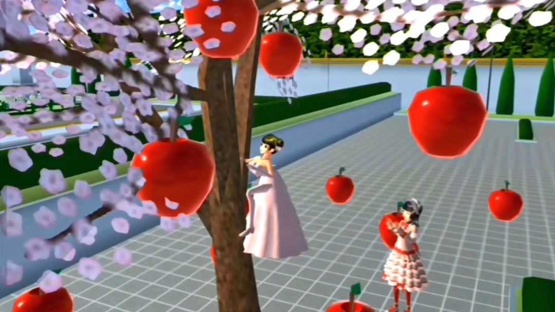 樱花校园模拟器:城堡里淘气的公主竟然爬树摘苹果?