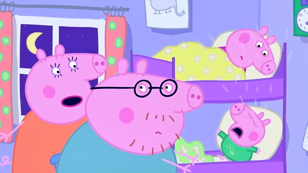 猪爸爸给孩子讲睡前故事,它模仿了一下恐龙,结果把乔治吓哭了!