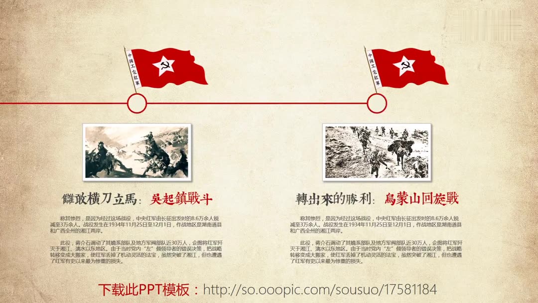 PPT纪念红军长征胜利80周年演讲稿PPT模板重走长征路PPT长征路线...