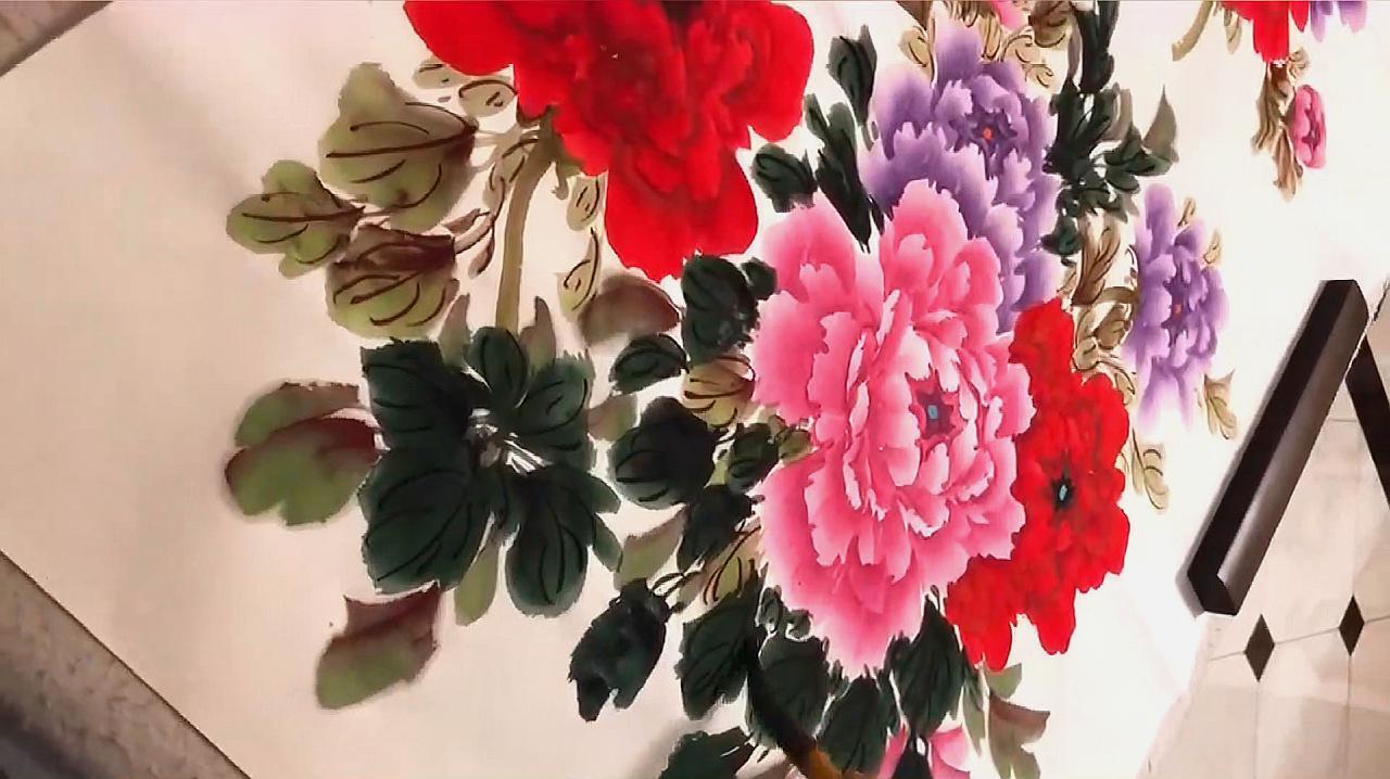 国画:教你画牡丹花的叶子,笔法清晰简单,值得...