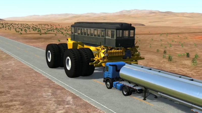 Beamng:爆改超大矿车撞击大卡车,模拟真实车祸