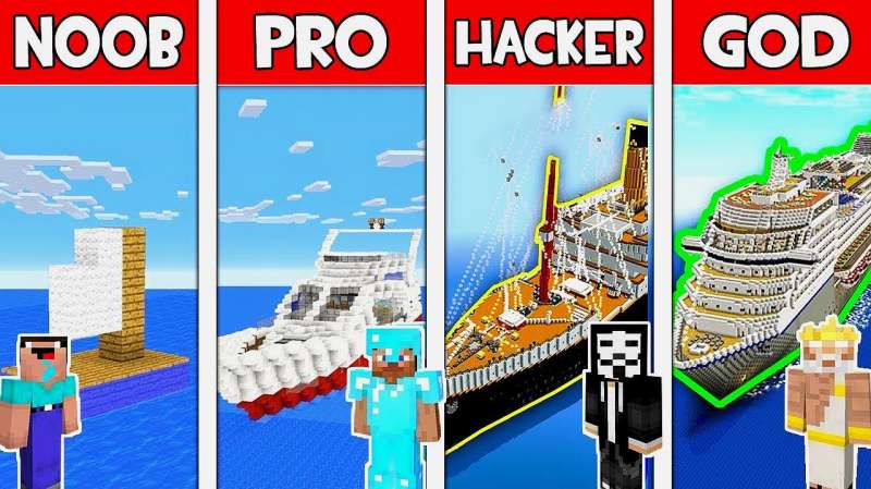 我的世界MC动画:新手vs老手战斗 造船挑战