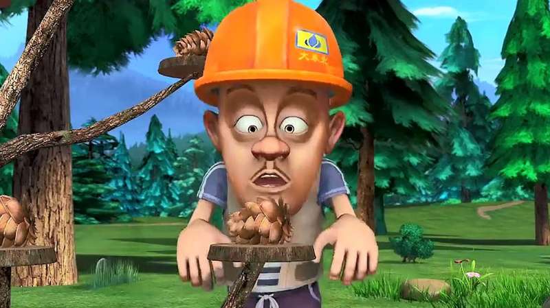 光头强准备要砍树时,发现一只小鸟落在了树枝上